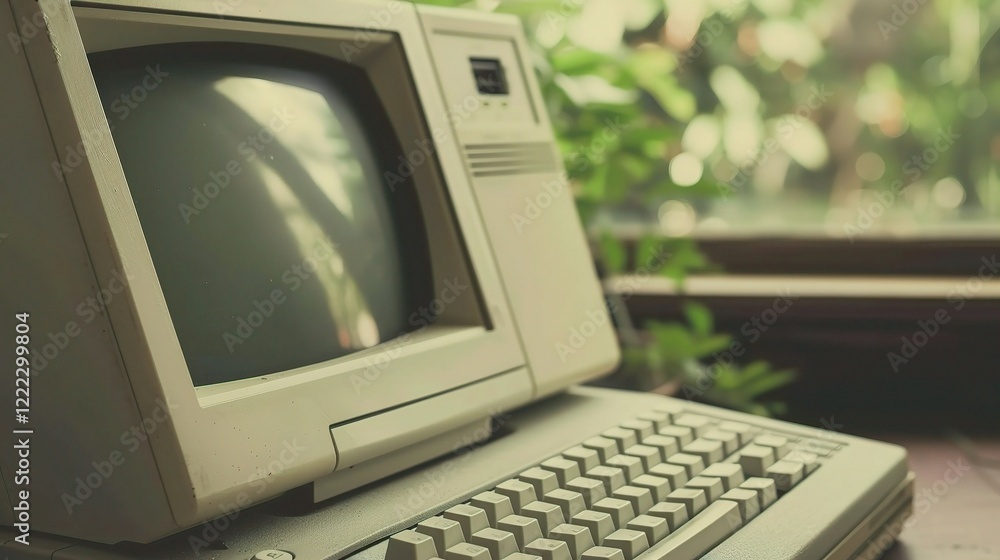 Stock-Illustration „A nostalgic old computer, boasting a bulky form, a ...