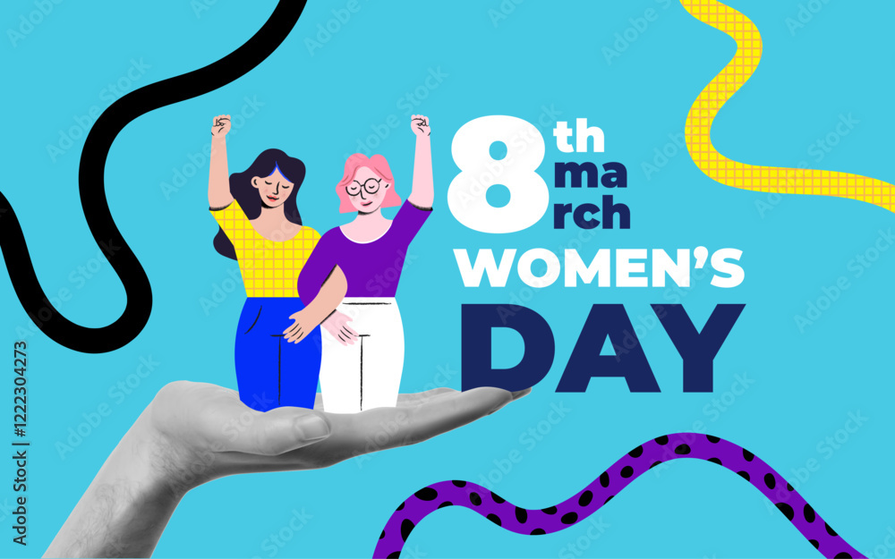 Modern halftone collage for international women's day. March 8 concept ...