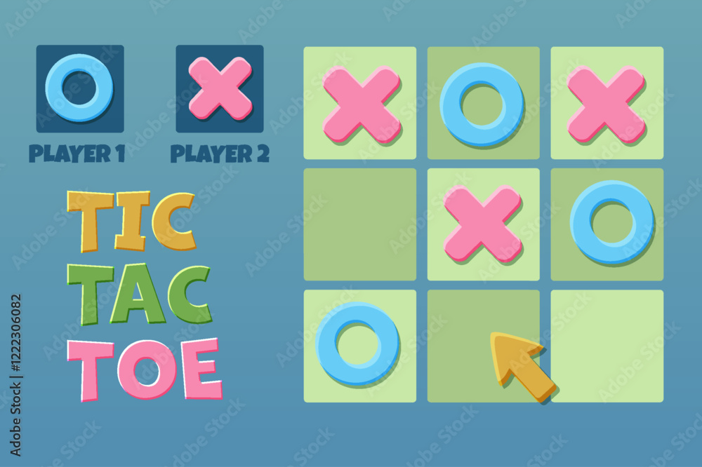 TIC TAC TOE UI with arow cursor. Board logic game for your game ...