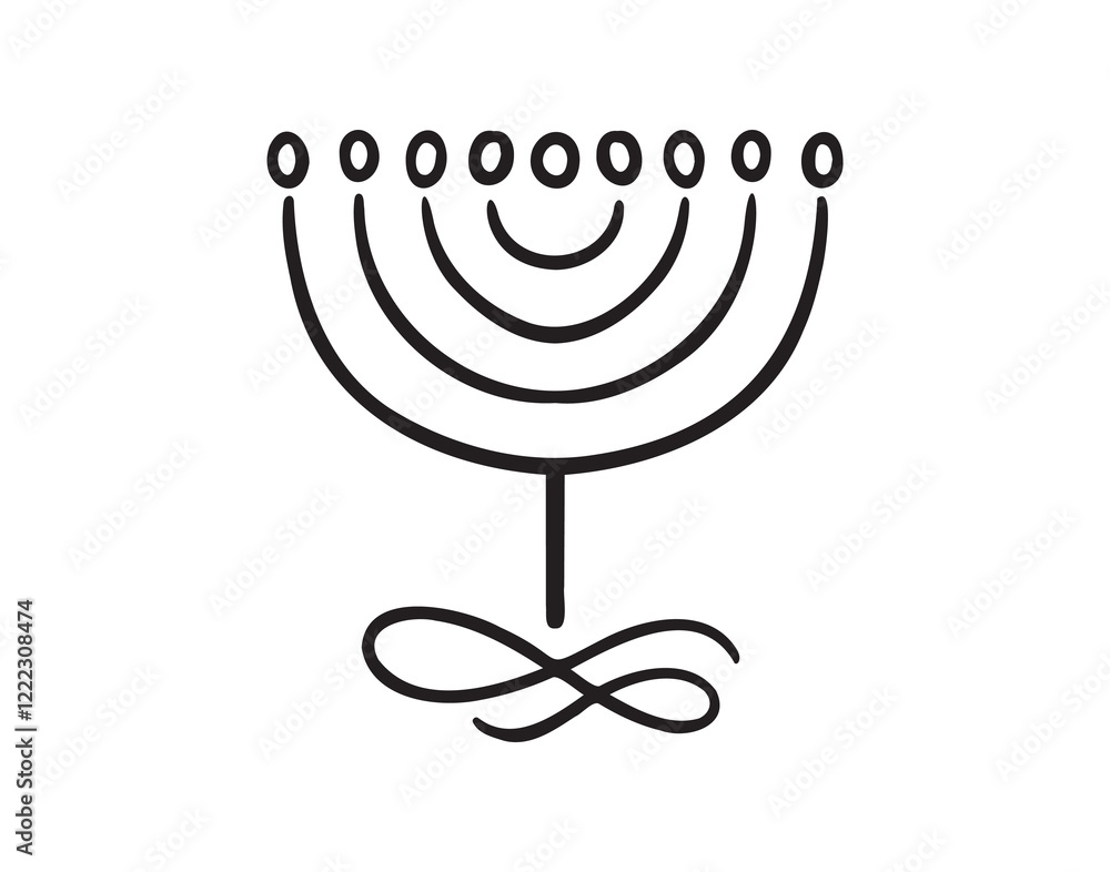menorah Hanukkah shape Illustration doodle hand drawn icon. Outline ...