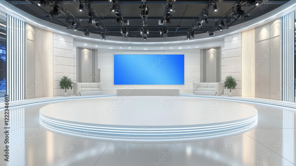 Tv Studio. Backdrop for TV shows. White background. News studio. Empty ...