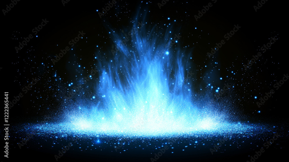 Blue fire effect with flying light sparks. Abstract overlay background ...