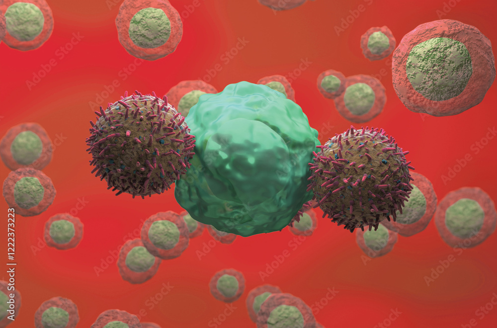 CAR T-cells attack cancer cell - isometric view 3d illustration Stock ...