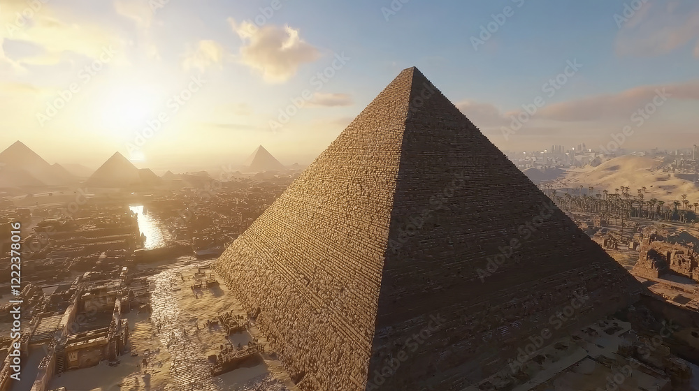 Egyptian pyramids in Giza, ancient pharaoh tombs in Africa. Famous old ...