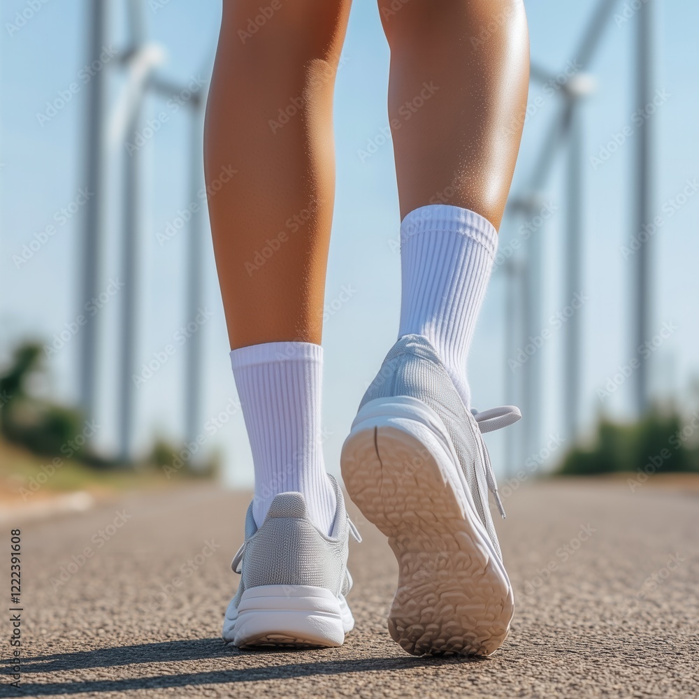Mockup of women's white athletic sock, back view. Woman's legs in ...