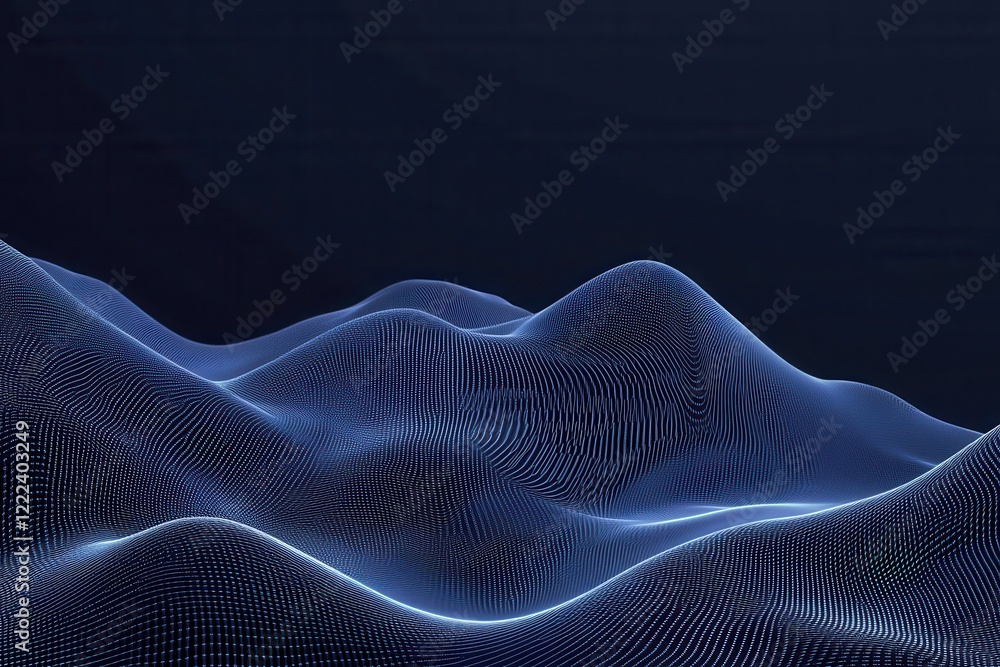 abstract digital landscape with flowing binary code streams in deep navy blue, creating a matrix ...