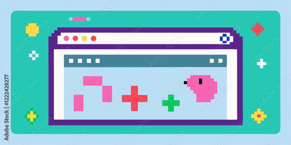 Retro 90s style web browser toolbar with pixel art icons for vintage ...