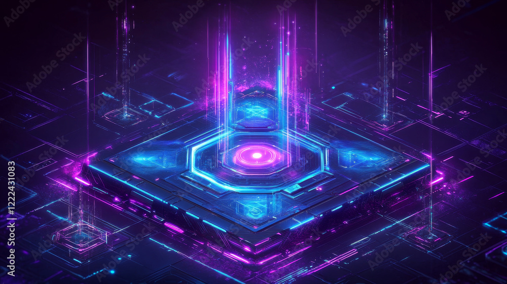 Hologram portal with neon light effect for game. Magic glow teleport ...