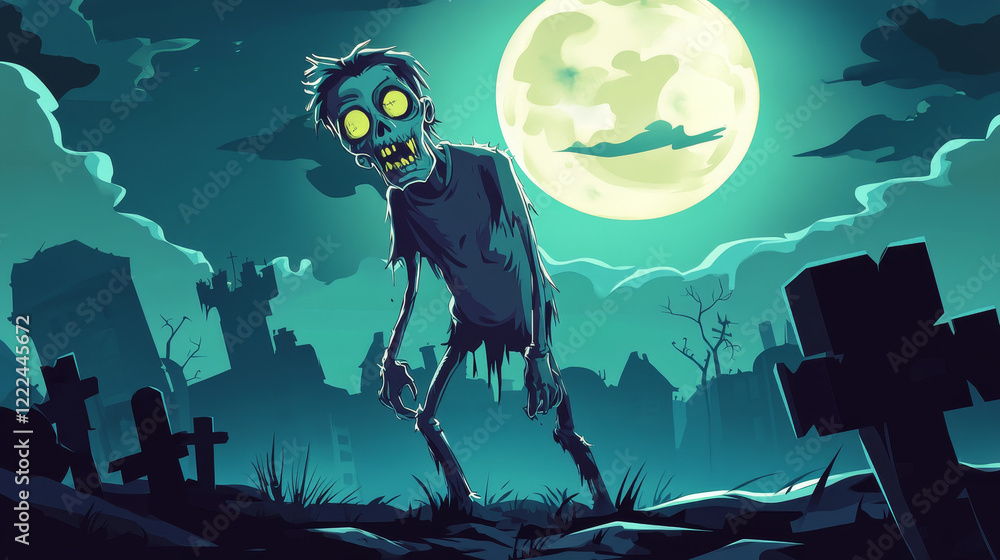 Zombie banner with scary monster, green undead character. Vector ...