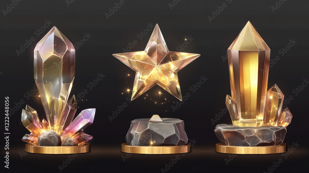 Ilustración de Stock Set of 3D crystal trophy mockups isolated on ...