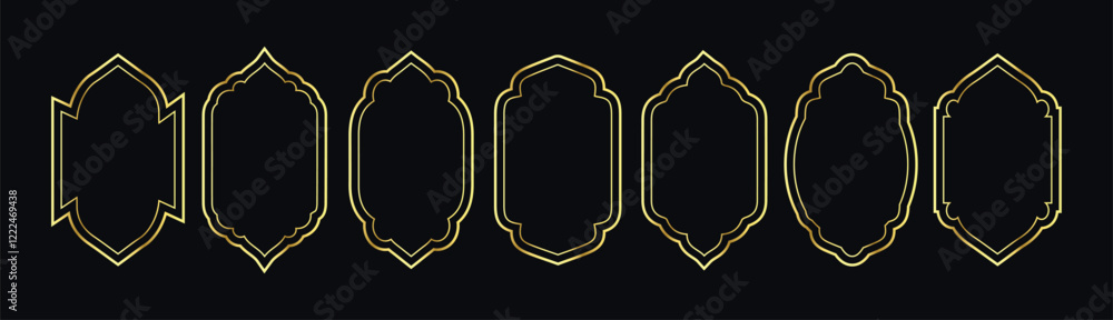 Print Gold frame, set of Islamic thin liner gold frames, islamic, thin ...