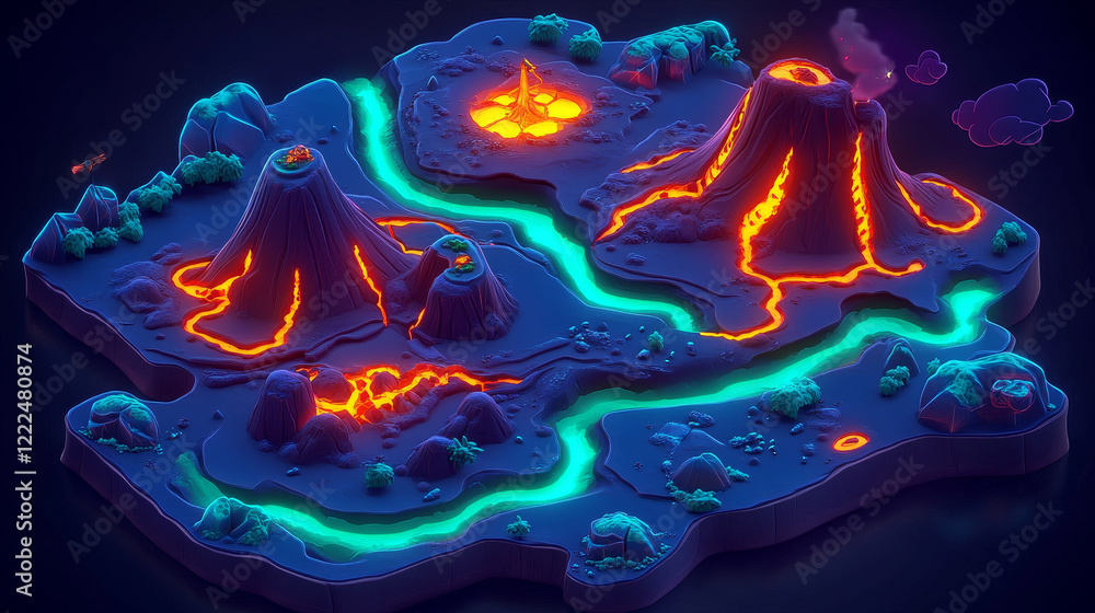 Illustration Stock Volcano island map for game level navigation. Vector ...