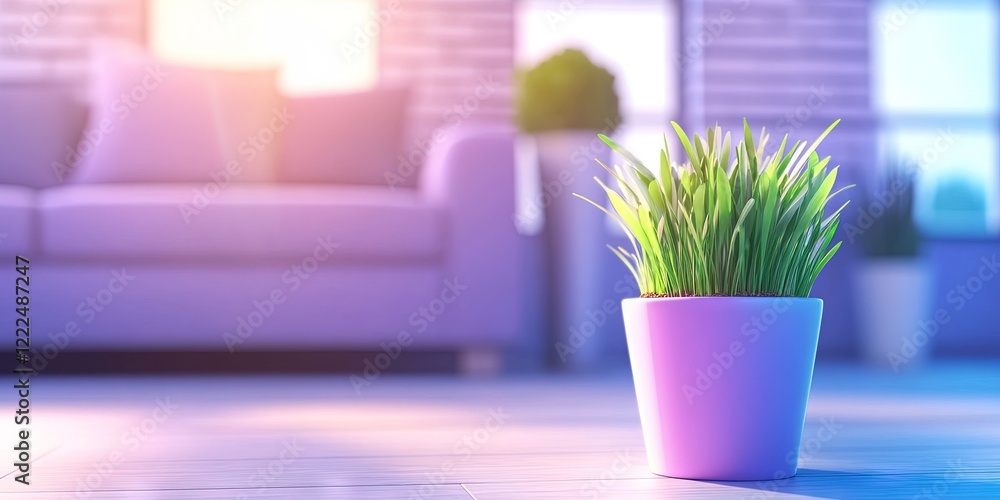 2D animation catnip and cat grass potted plant in modern living room ...
