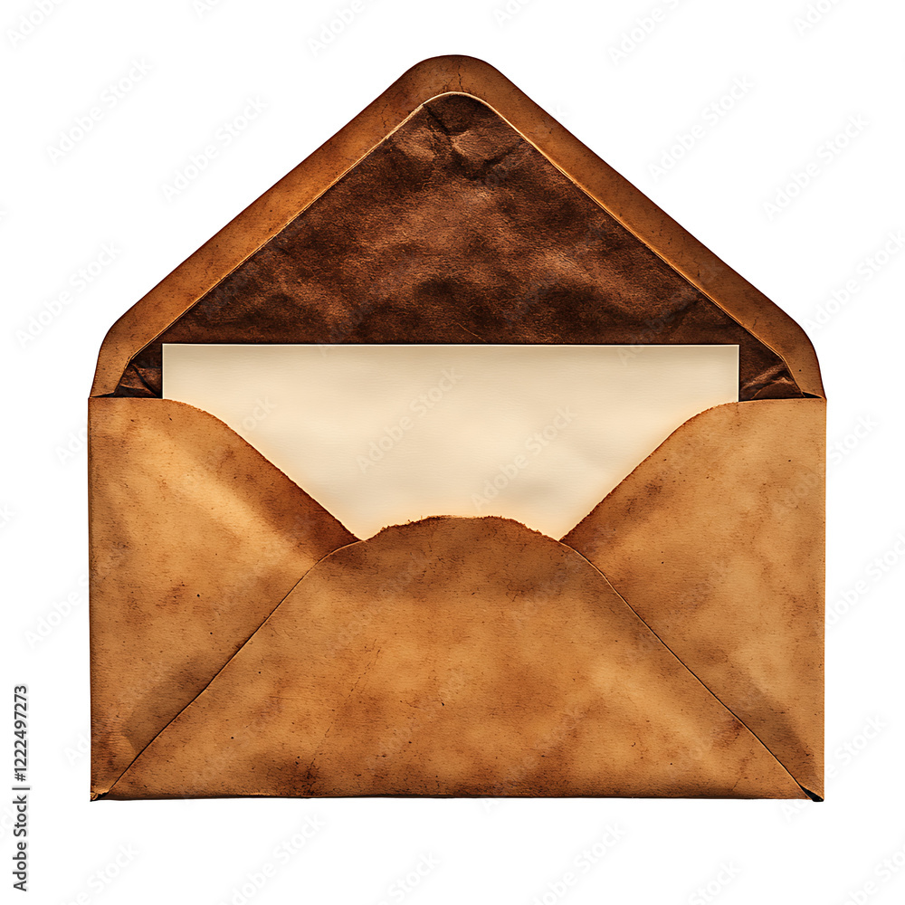 Open brown envelope with an inserted letter visible white empty mock up ...