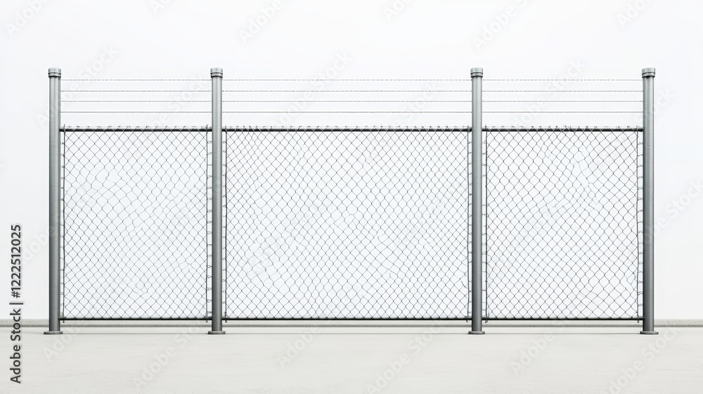 Fence mesh from wire, metal grid with gate. Steel fencing segments ...