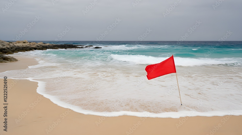 Red Flag Warning Beach Ocean Scene AI Art Stock Photo | Adobe Stock