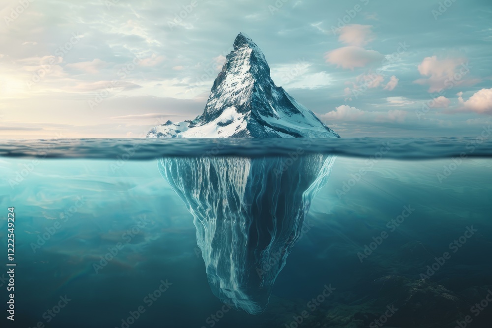 Majestic matterhorn iceberg floating with its hidden part underwater ...