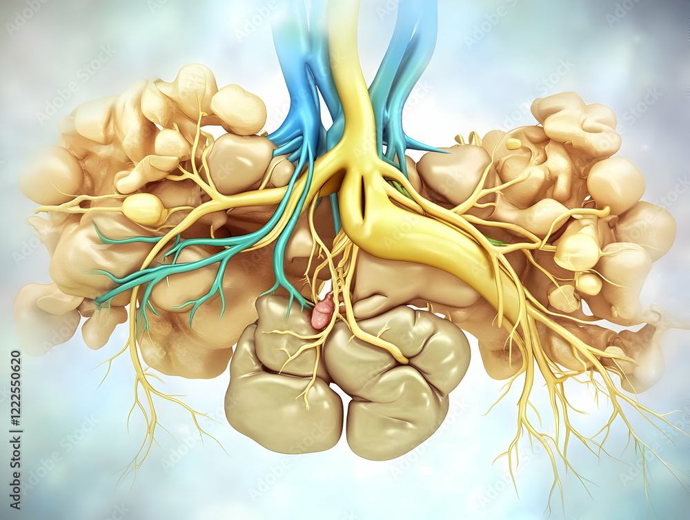 Detailed 3D Illustration of the Pituitary Gland, Nerves, and Blood ...