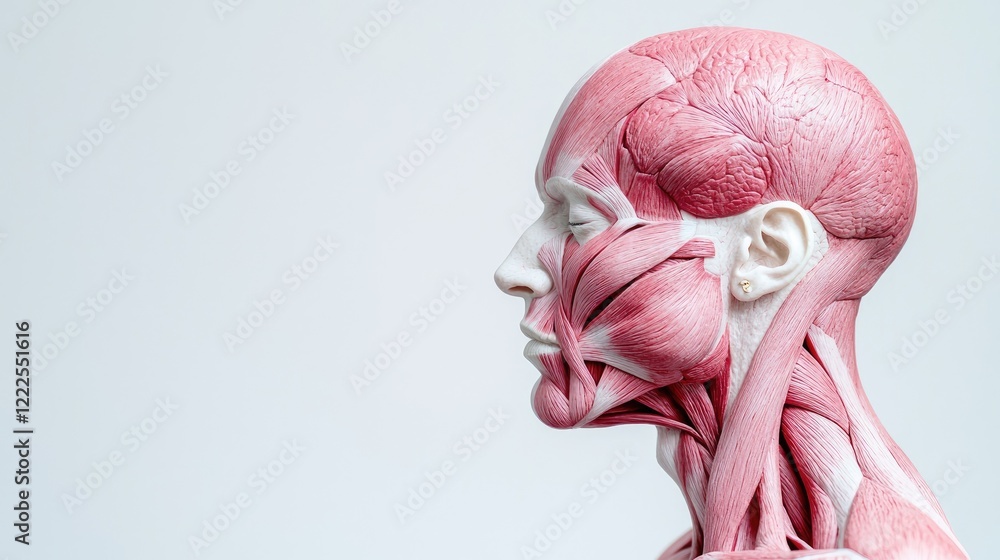 Human head muscle anatomy model, profile view, white background ...