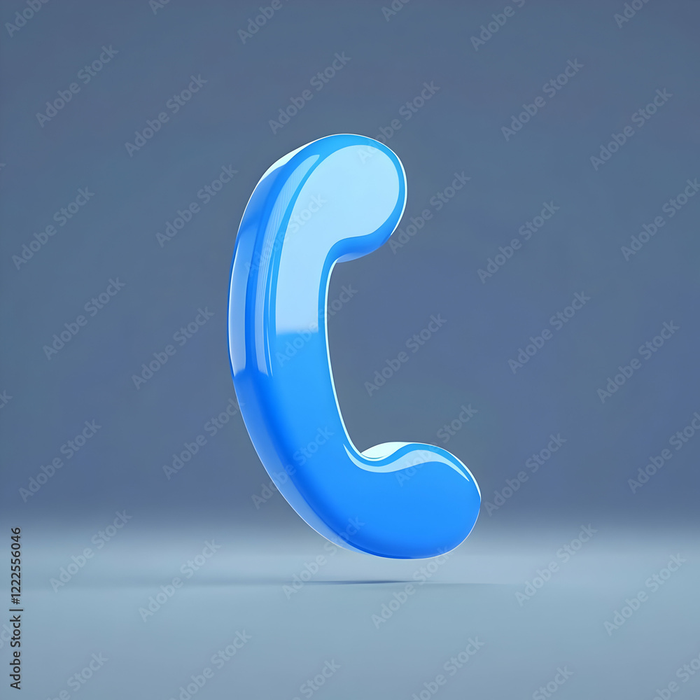 3D Glossy Blue Phone Icon Stands on Soft Blue Background with Subtle ...