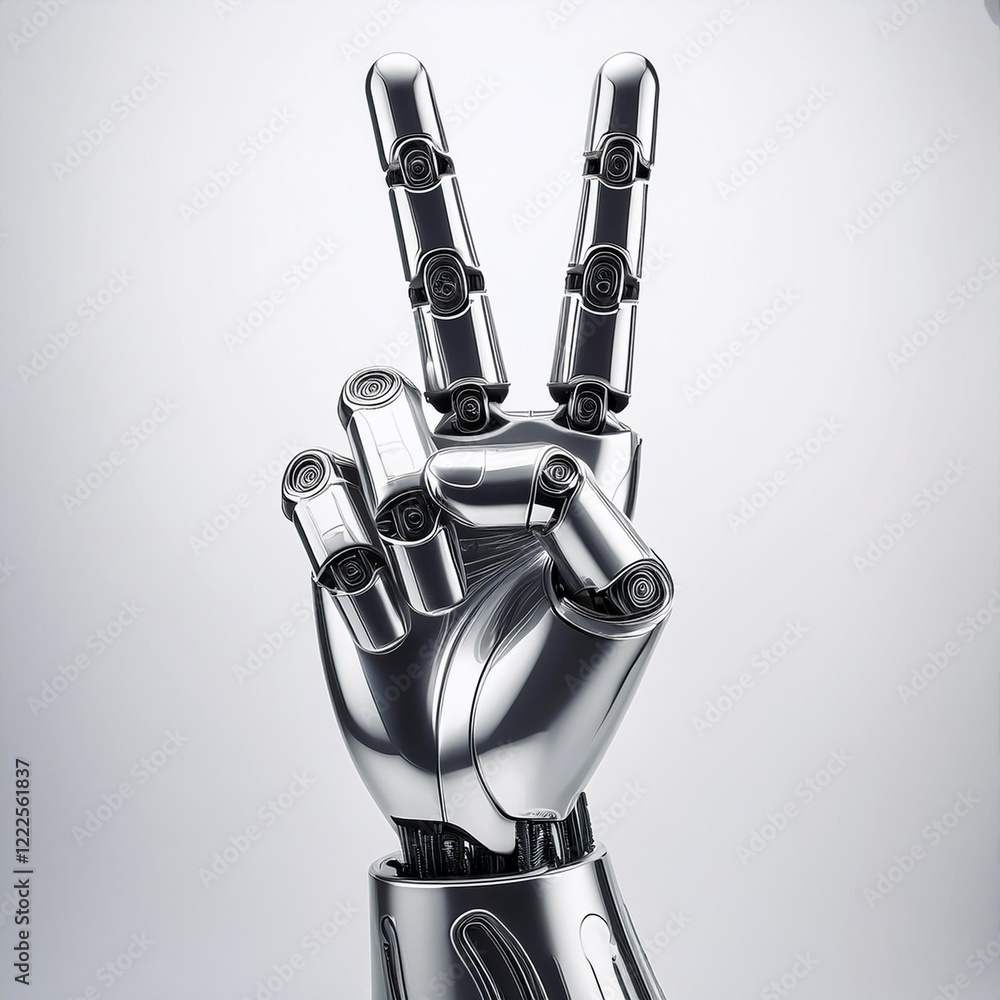 Robot hand giving a peace sign Stock Photo | Adobe Stock