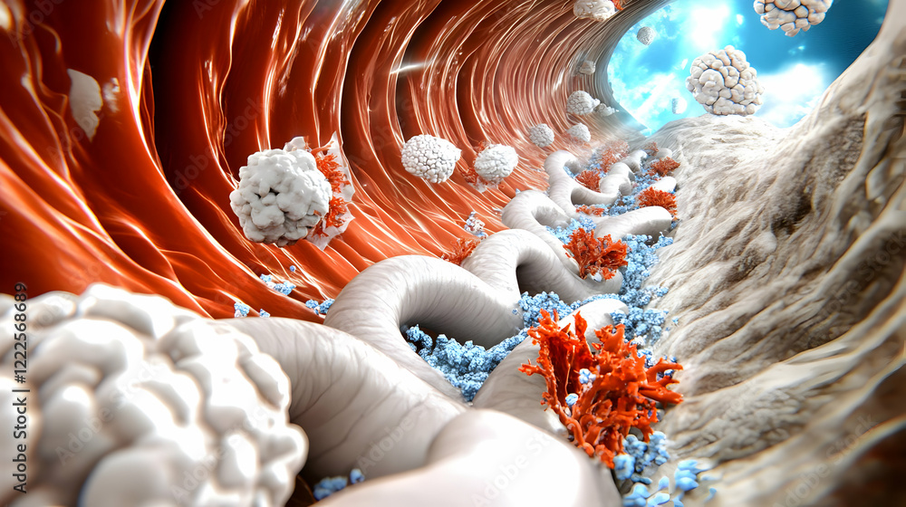 Microscopic view of immune cells and a parasitic worm inside a blood ...