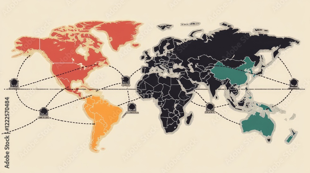 Global map with highlighted expansion regions. diverse teams ...