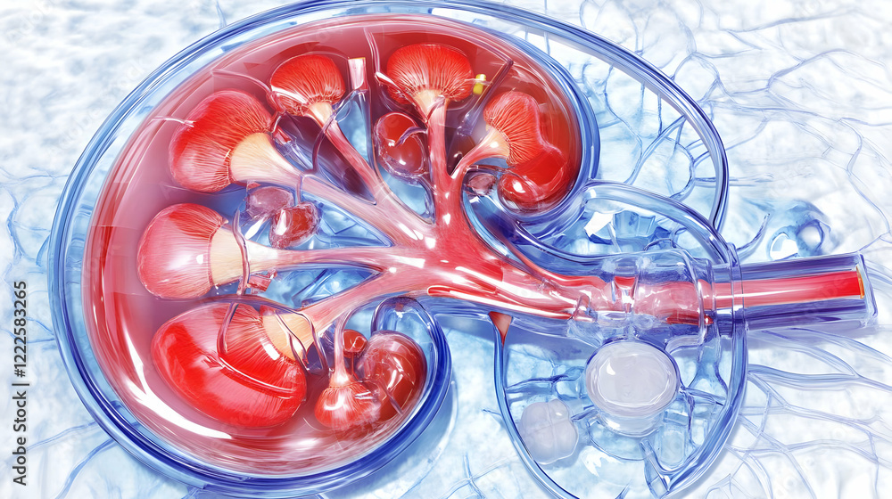 3D Illustration Shows Internal Structure of Kidney with Renal Arteries ...
