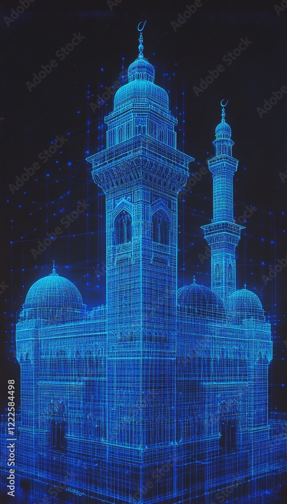 Sacred Geometry Digital Blueprint of Kaaba in Mecca, Saudi Arabia, on a ...