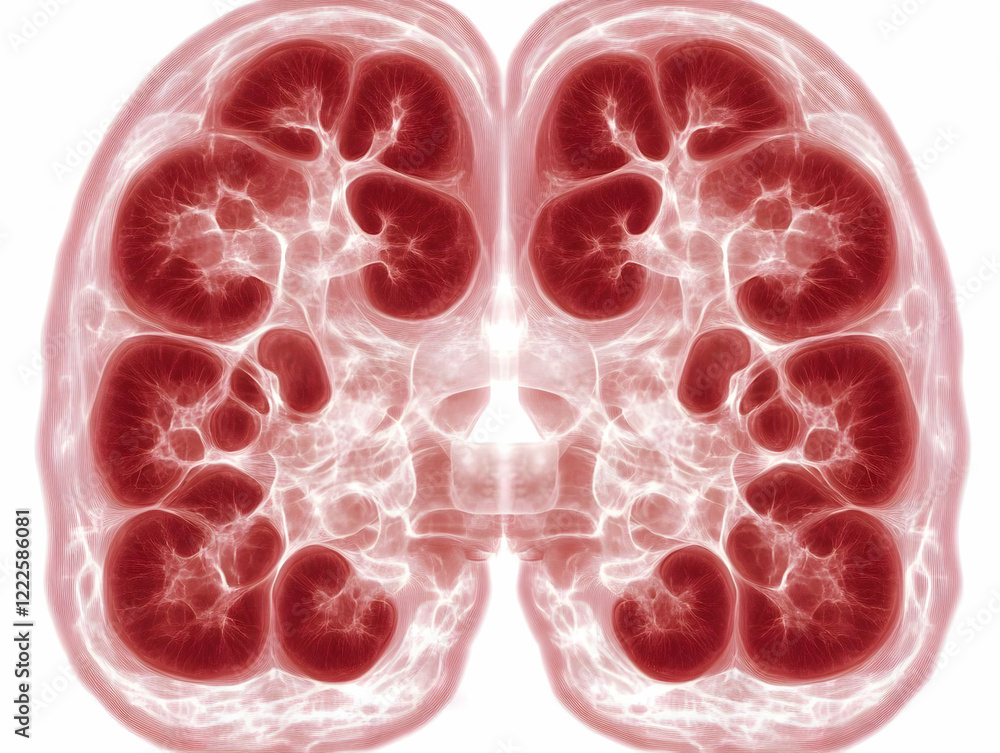 Detailed X-ray of Kidneys shows the Internal Structure with precise ...