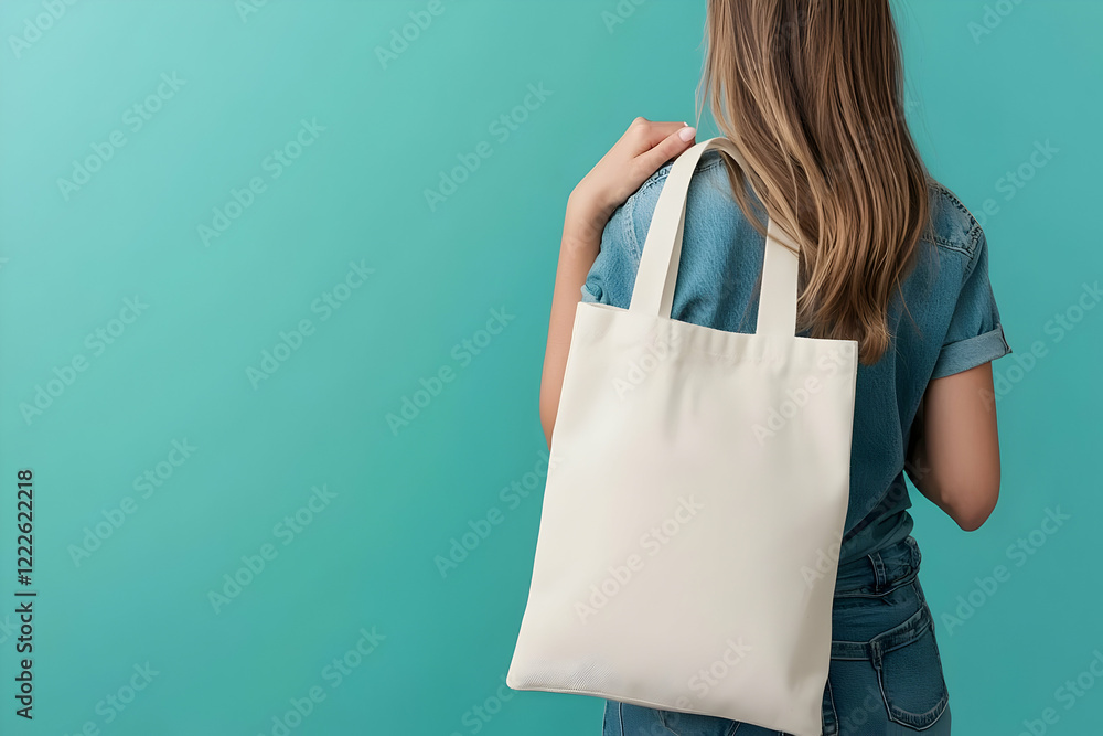 Canvas tote bag mockup carried by a woman against a minimalist ...