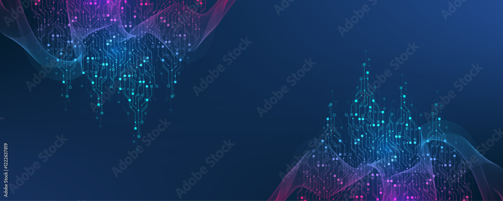 Artificial Intelligence or machine learning vector design. Quantum computer technology concept ...