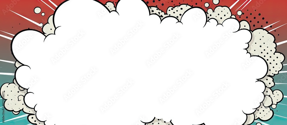 Retro comic speech bubble in white paper texture on vibrant red and ...