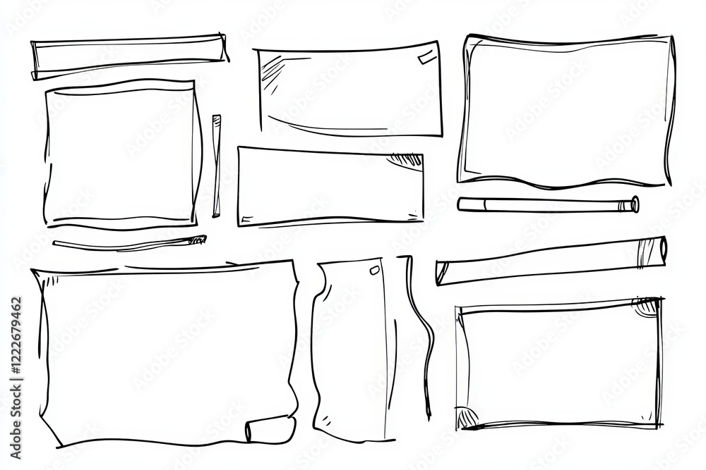 Hand-crafted frames featuring basic hand-drawn scribbles inside a ...