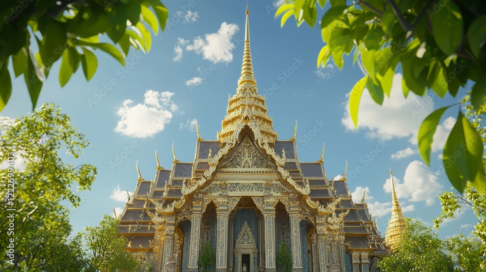 Majestic Gilded Prang Tower in Orchards: Ultra-Detailed Thai ...