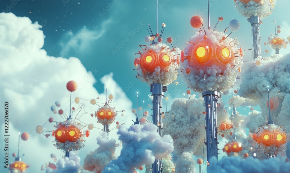 Endocrine system portrayed as a network of communication towers, which ...