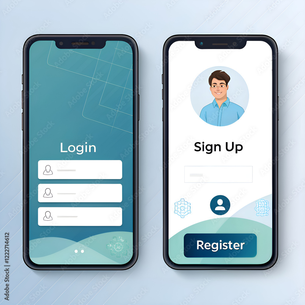 login, signup and account registration form mobile app interface ...