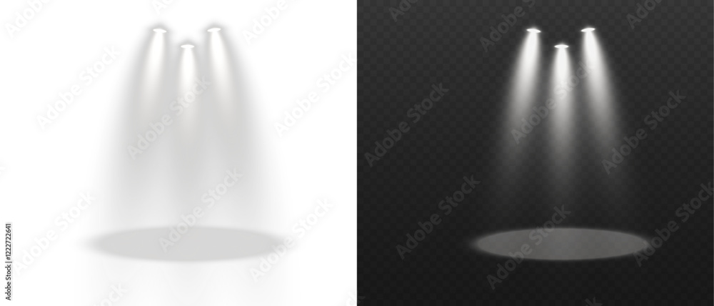 White spotlight shines on transparent background. Glowing light effect ...