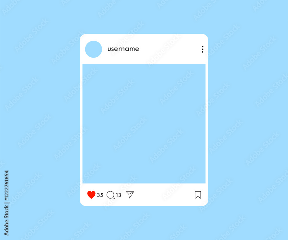 Instagram social network blank layout mockup on blue background. Modern ...