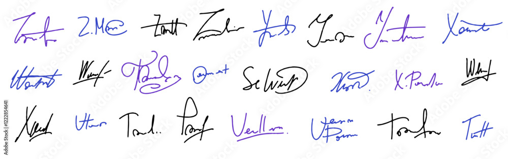 Set vector handwritten signature. Fake autograph in different ...