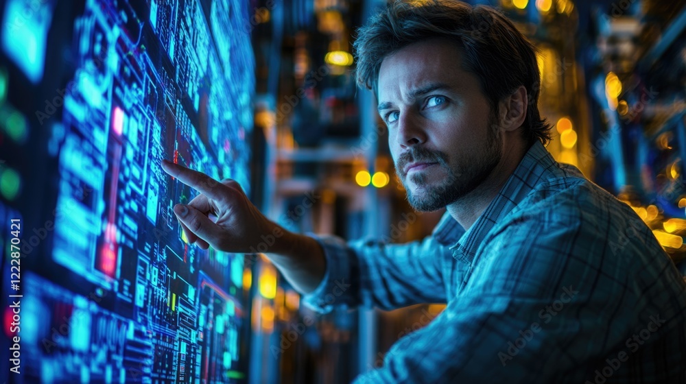 Scada engineers operator controller working with data base from Scada ...