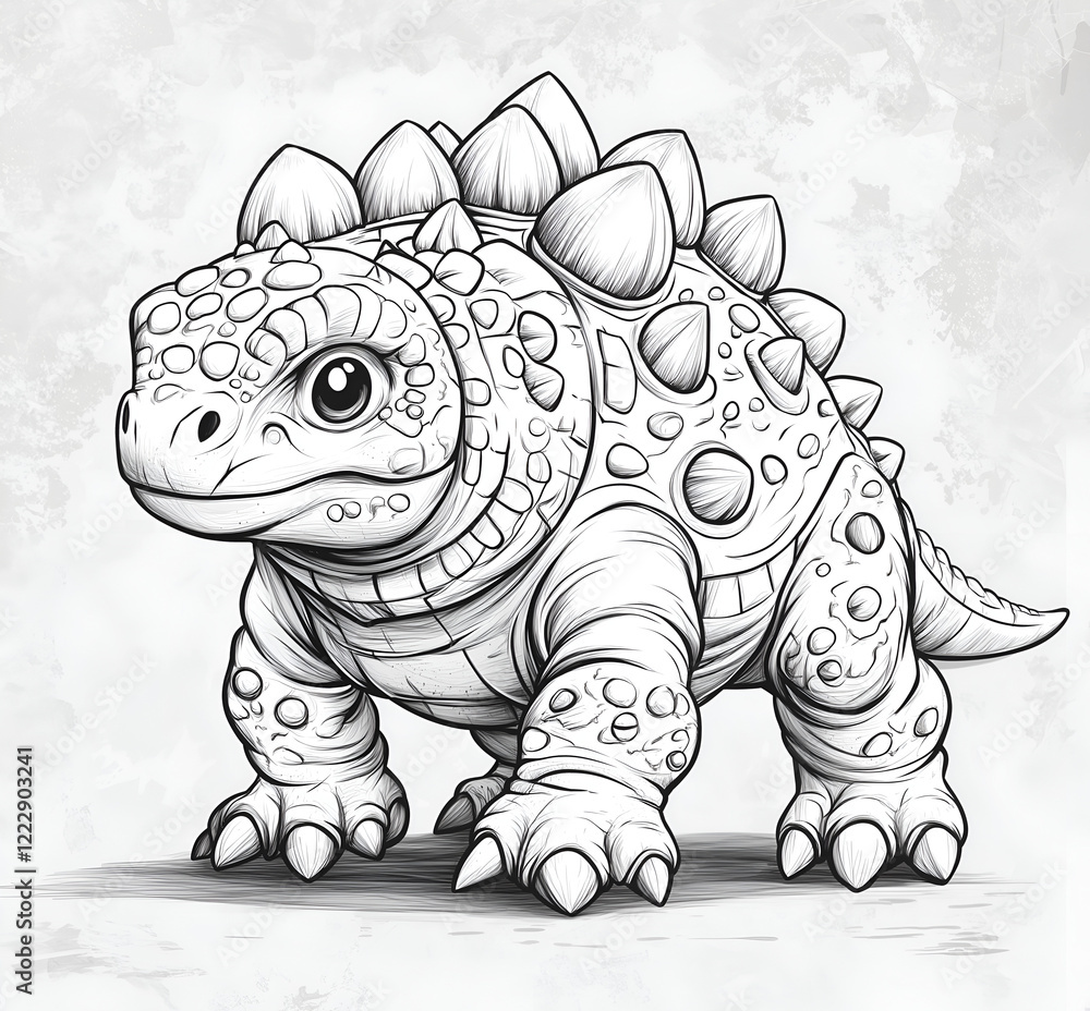 Ankylosaurus coloring page, simple line art drawing style, white ...