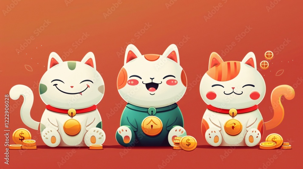 Japanese Lucky Cats Statuettes, Traditional Maneki Neko - Symbol of ...