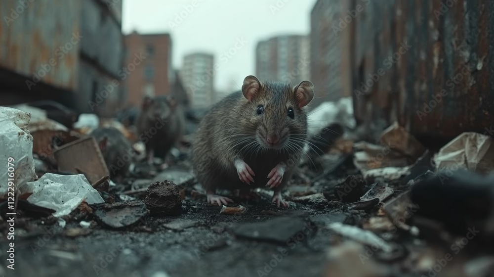 rats crawling on garbage and waste in the urban environment, problems of waste disposal in ...
