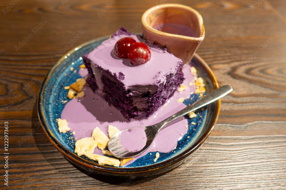 Ube cake, a traditional Filipino cake which is purple in colour from ...