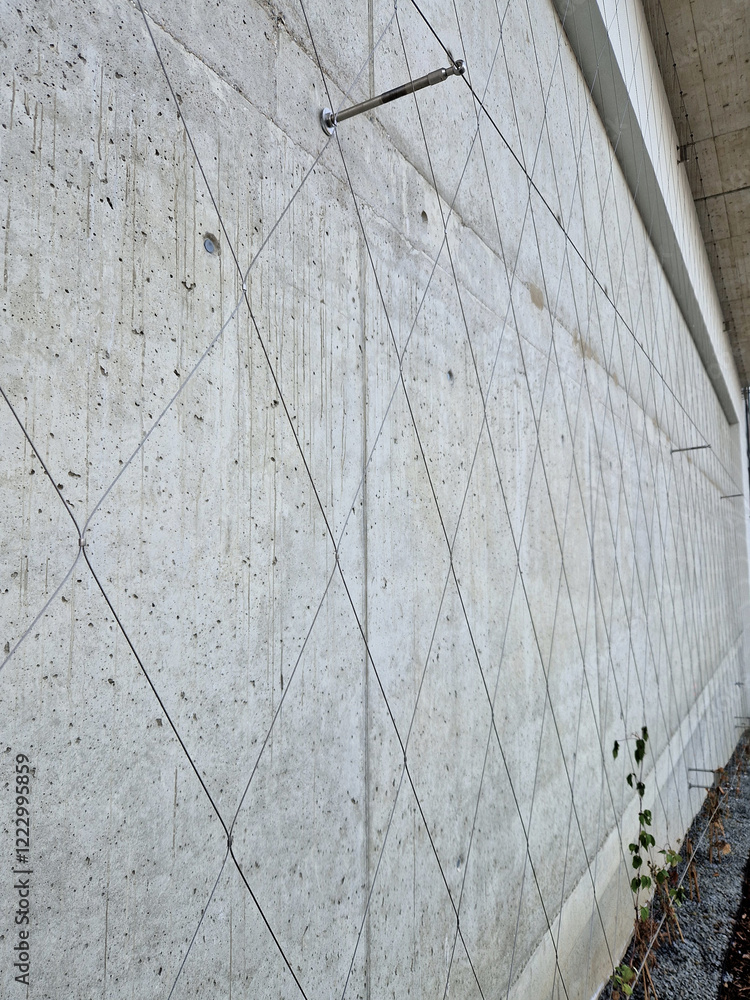 front of the facade with balconies is tensioned cable network covering entire building ...