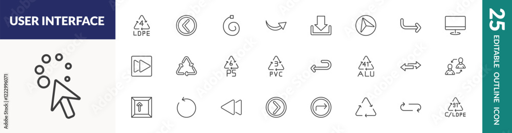 outline user interface icons set. editable linear 4 ldpe, spiral tool ...