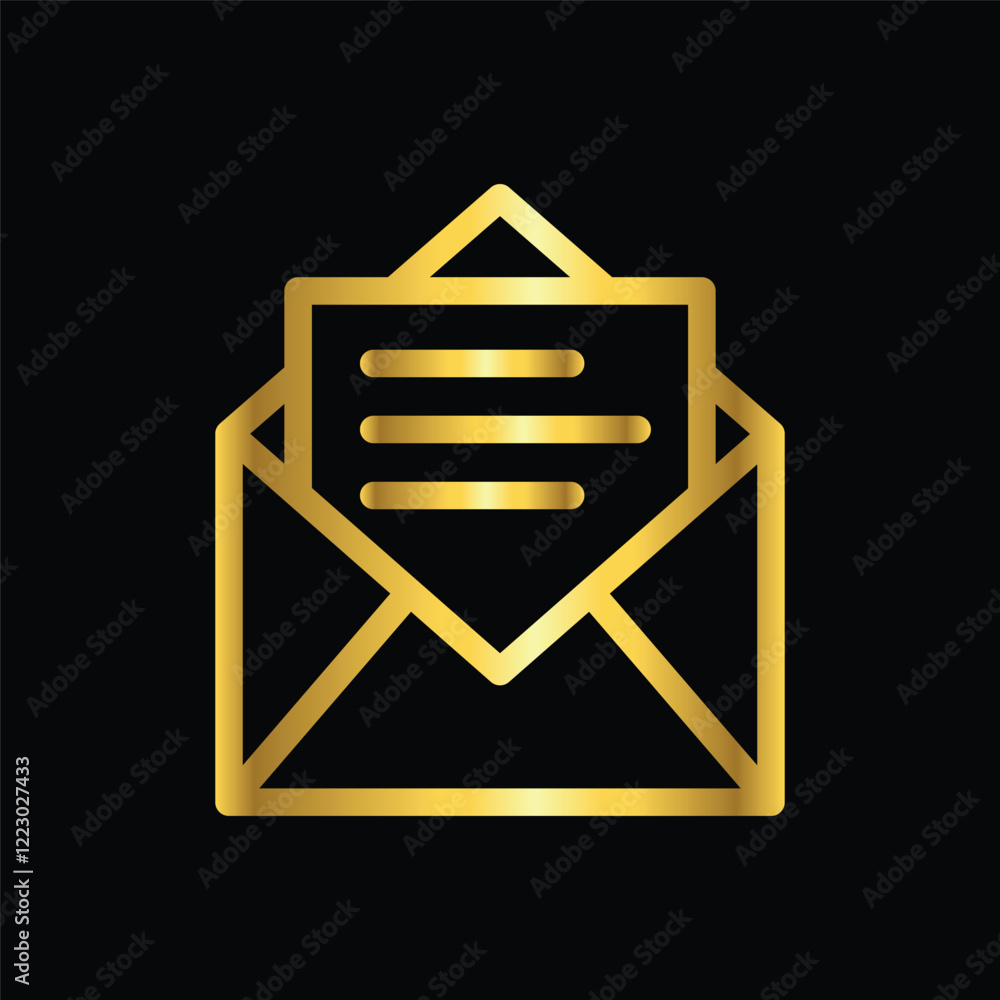 gold color envelope, e mail, icon with minimalist design for digital ...