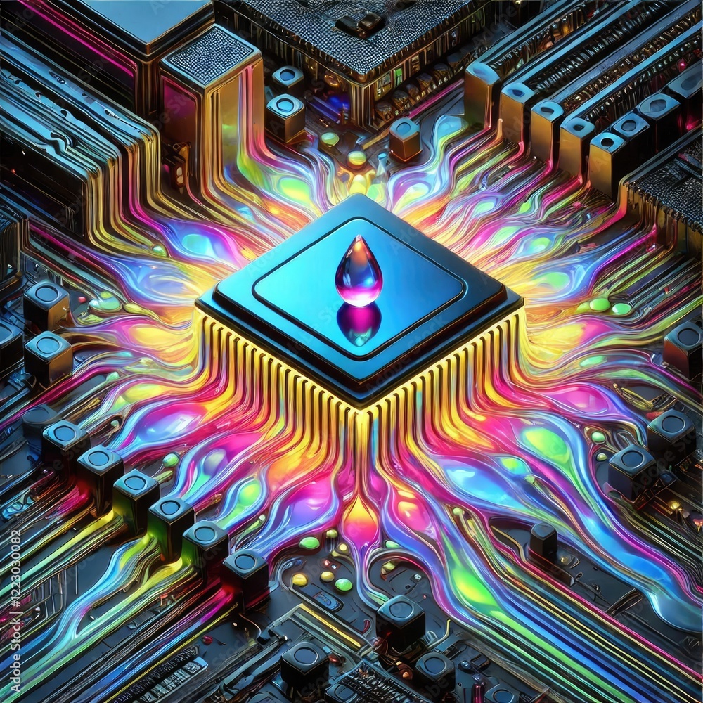 illustration of glowing liquid substance in hologram spectral color ...