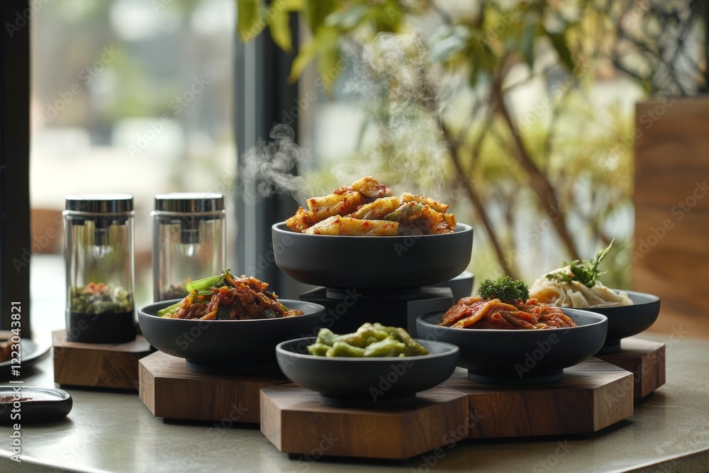 Authentic korean cuisine display: selection of kimchi and traditional ...